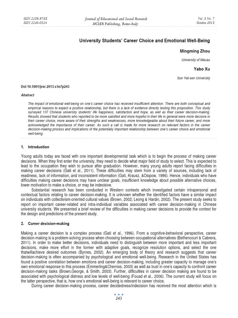 University Students Career Choice and Emotional W | PDF | Decision ...