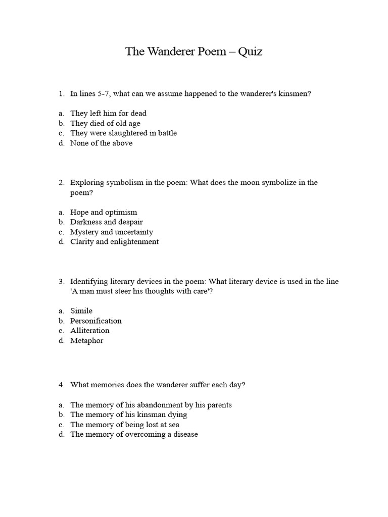 The Wanderer Poem - Quiz | PDF | Metaphor | Poetry