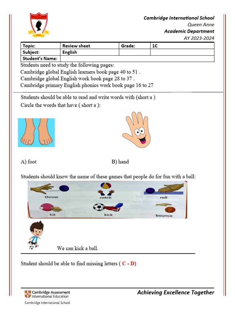 English Review Sheet 1cc | PDF
