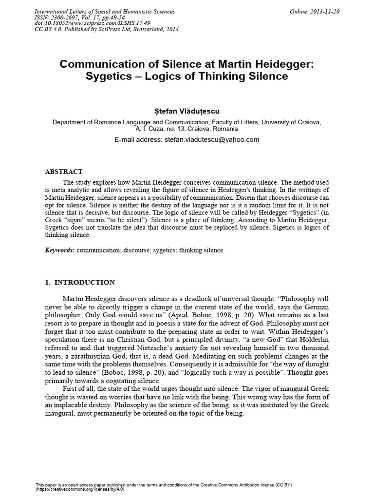 Communication of Silence at Martin Heidegger: Sygetics - Logics of Thinking Silence | PDF ...
