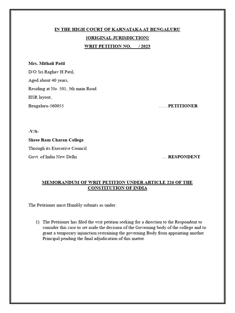 Writ Petition | PDF | Mandamus | Separation Of Powers