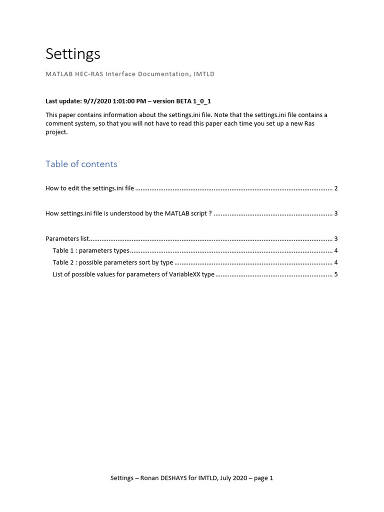 Settings | PDF | Parameter (Computer Programming) | Matlab