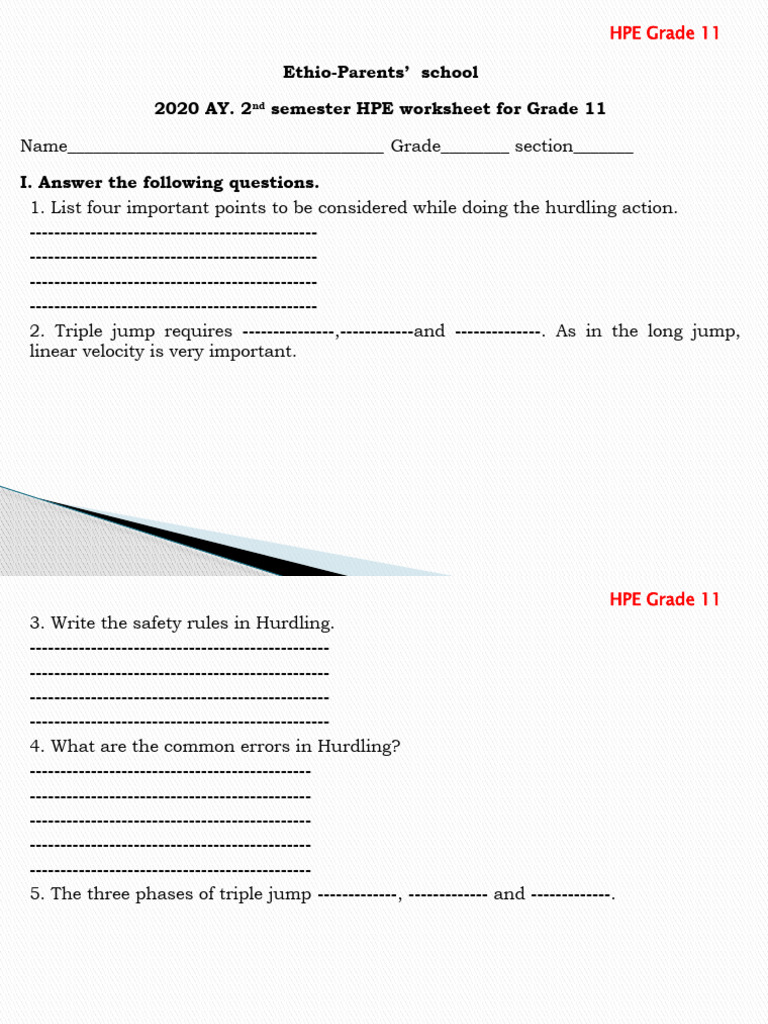 Grade 11 HPE Worksheet | PDF | Athletic Sports | Games Of Physical Skill