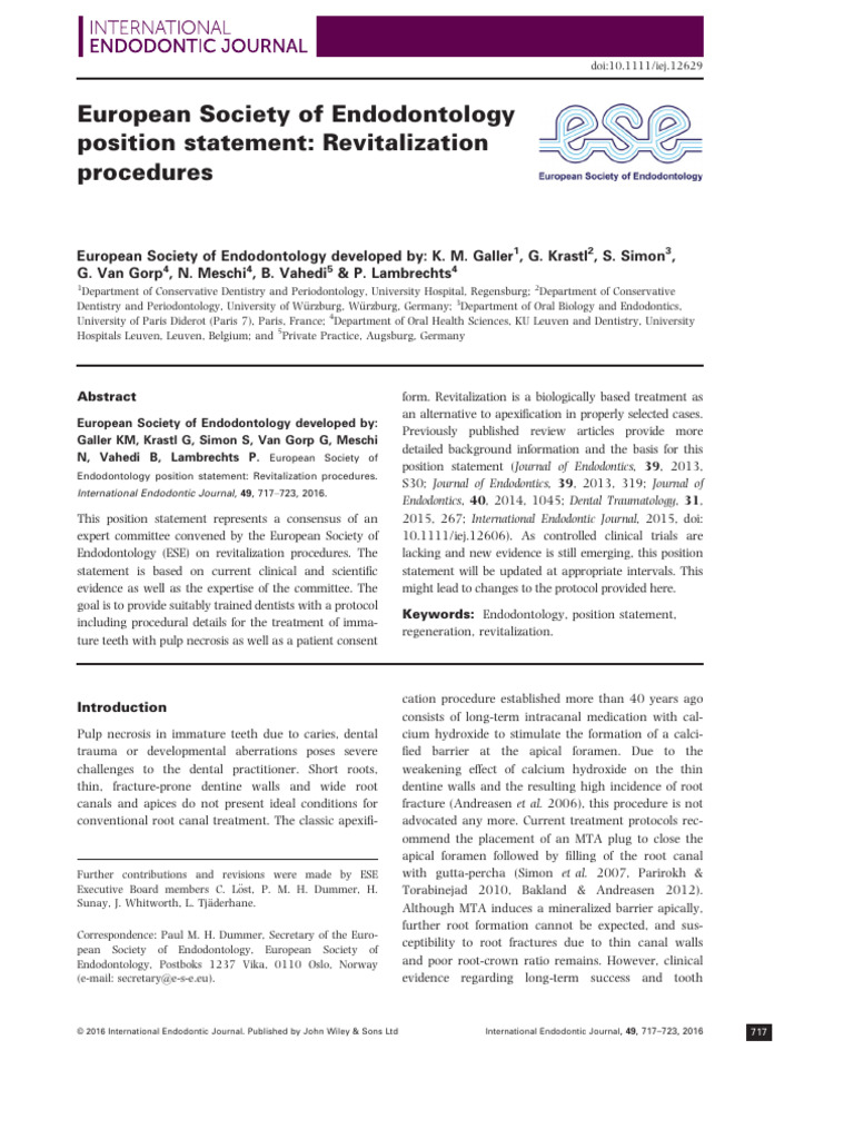 IEJ - Revitalization in Endodontics | PDF | Health Sciences | Clinical ...
