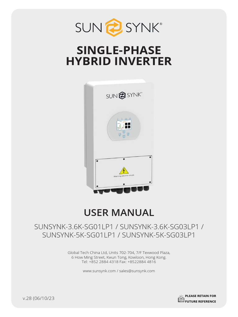 Sunsynk 3.6/5kW Inverter User Manual | PDF | Solar Panel | Power Inverter