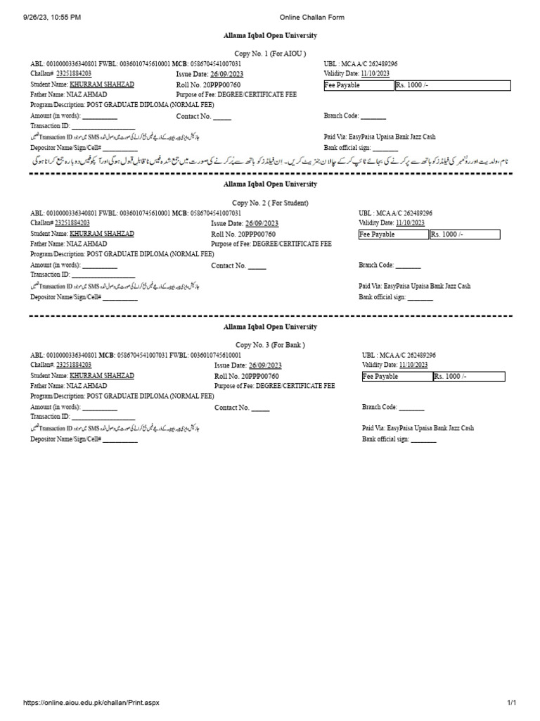 Online Challan Form | PDF | Private Sector | Personal Finance
