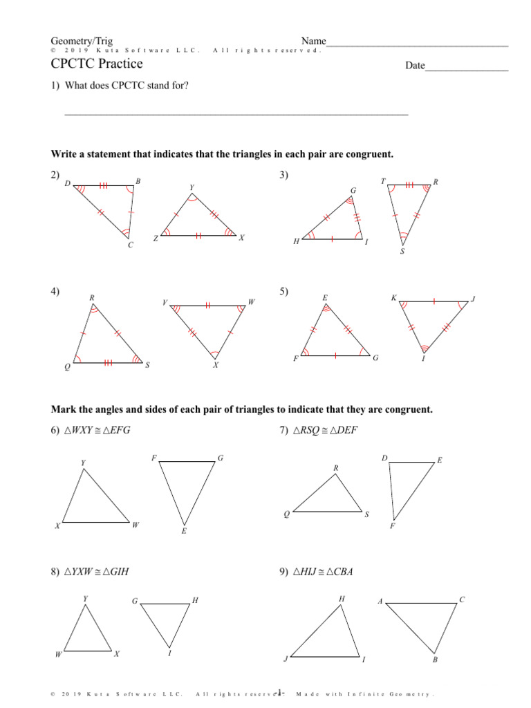 CPCTC Practice | PDF | Elementary Mathematics | Elementary Geometry