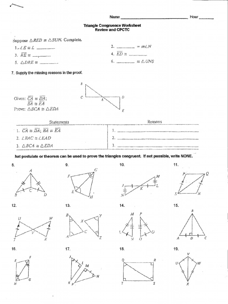 Triangle Congruence and CPCTC WS | PDF