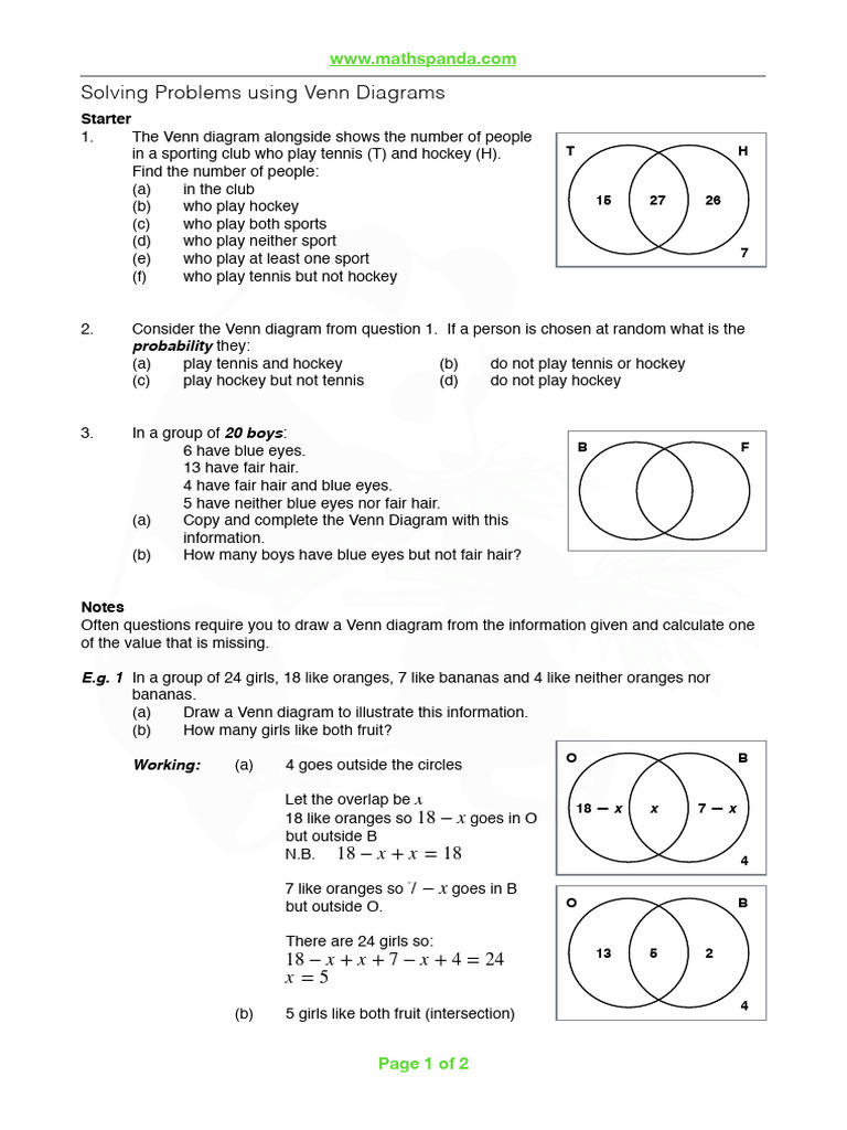 Solving Problems Using Venn Diagrams LESSON | PDF