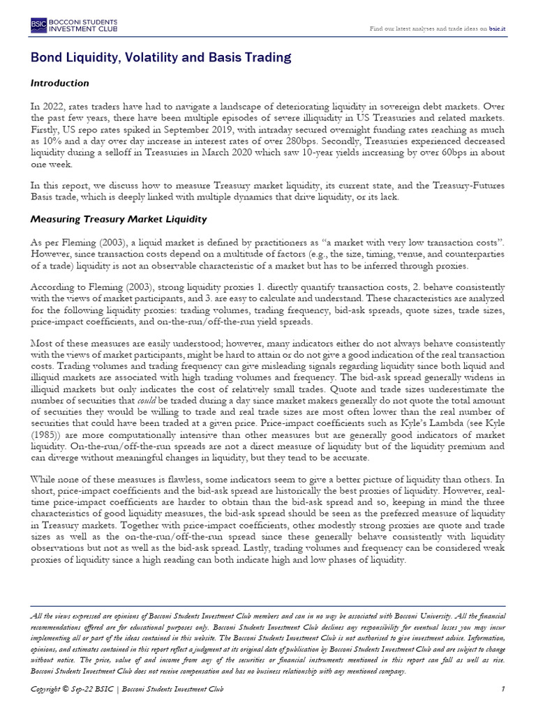 Bond Liquidity Volatility and Basis Trading 1668494983 | PDF | Market ...
