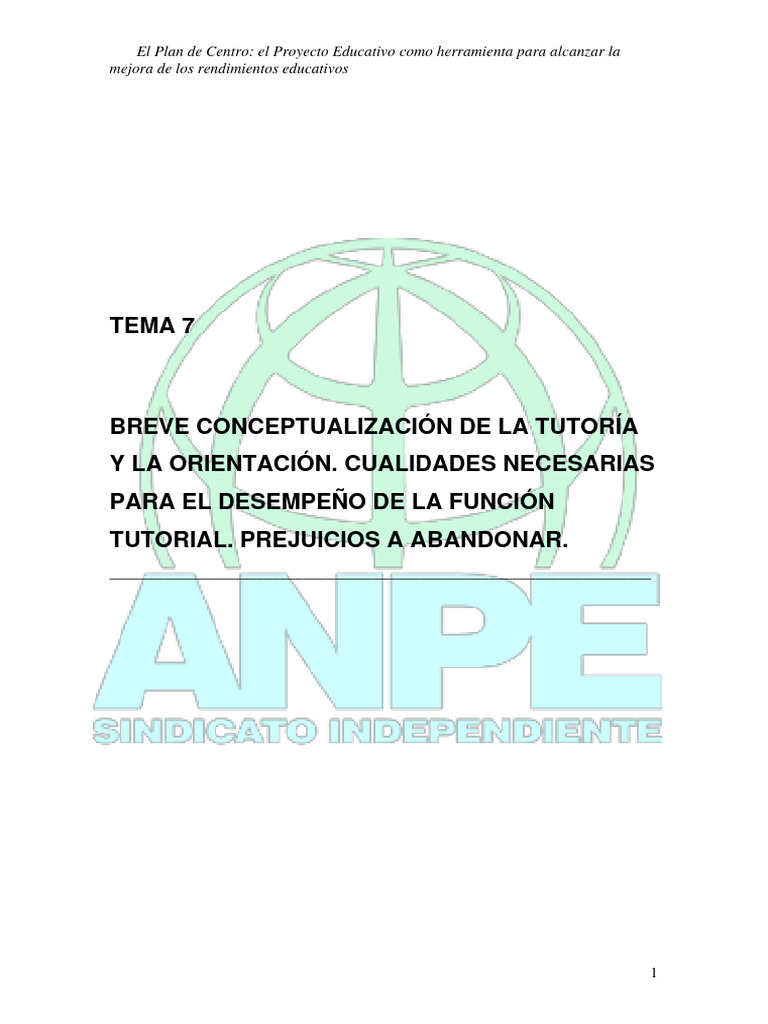 Tema 7 BREVE CONCEPTUALIZACIÓN DE LA TUTORÍA | PDF | Plan de estudios | Inteligencia