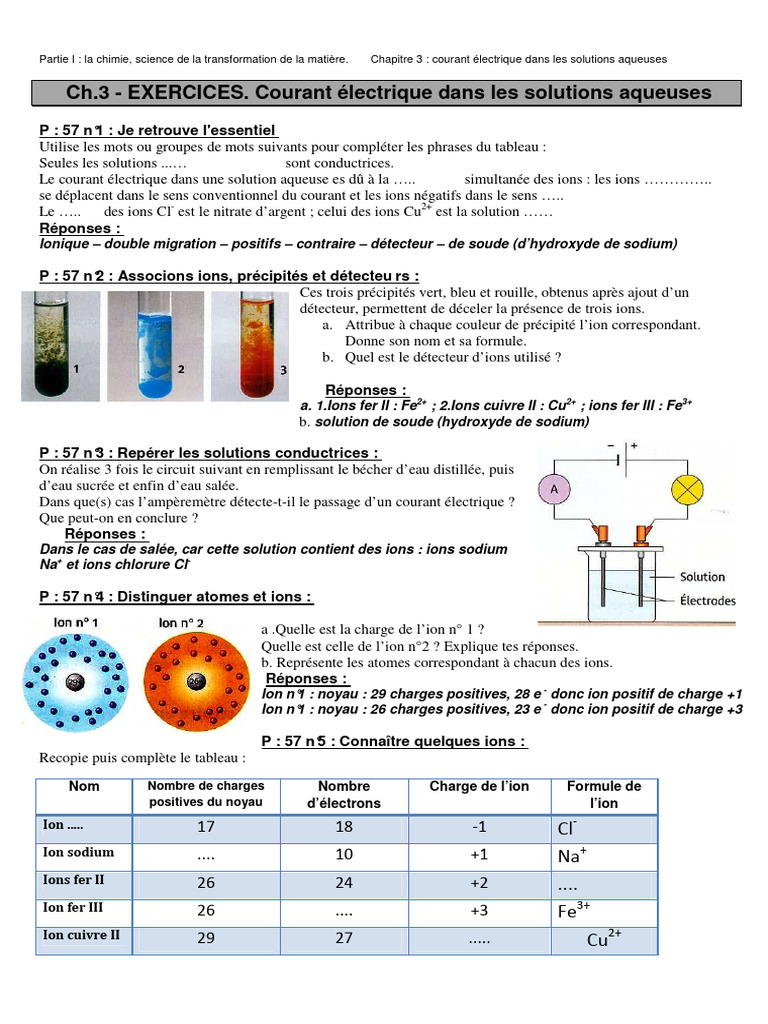 Courant Électrique en Solutions Aqueuses | PDF | Ion | Courant électrique