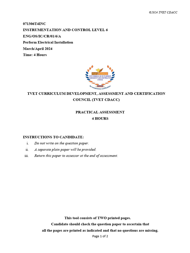 Practical Candidate (Perform Electrical Installation) | PDF