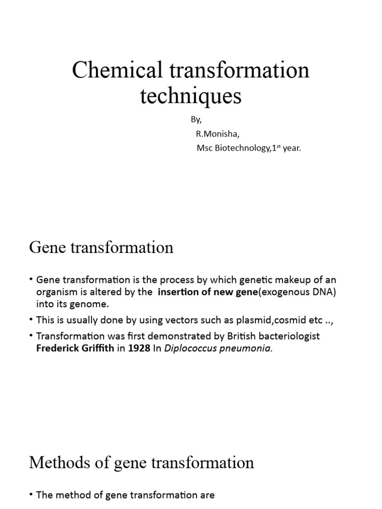 Chemical Transformation | PDF | Transformation (Genetics) | Transfection