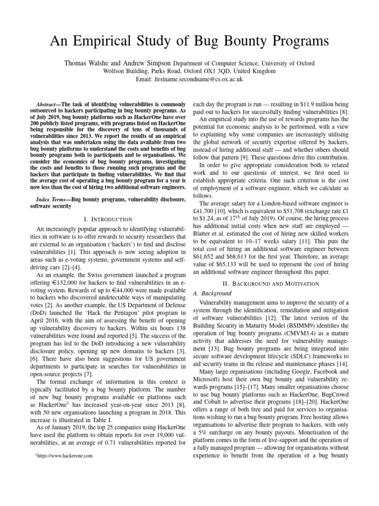 Walshe and Simpson An Empirical Study of Bug Bounty Programs | PDF | Vulnerability (Computing ...