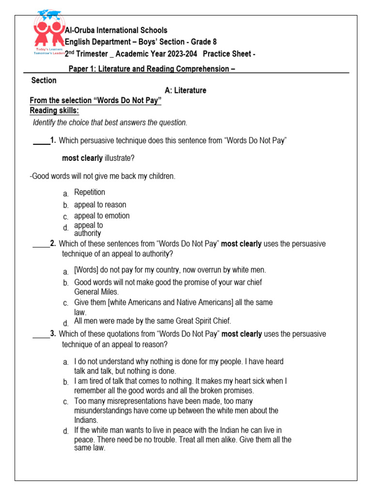 G8 - 2nd Term Final Practice Sheet English Paper 1 - Q | PDF | Municipal Solid Waste | Waste
