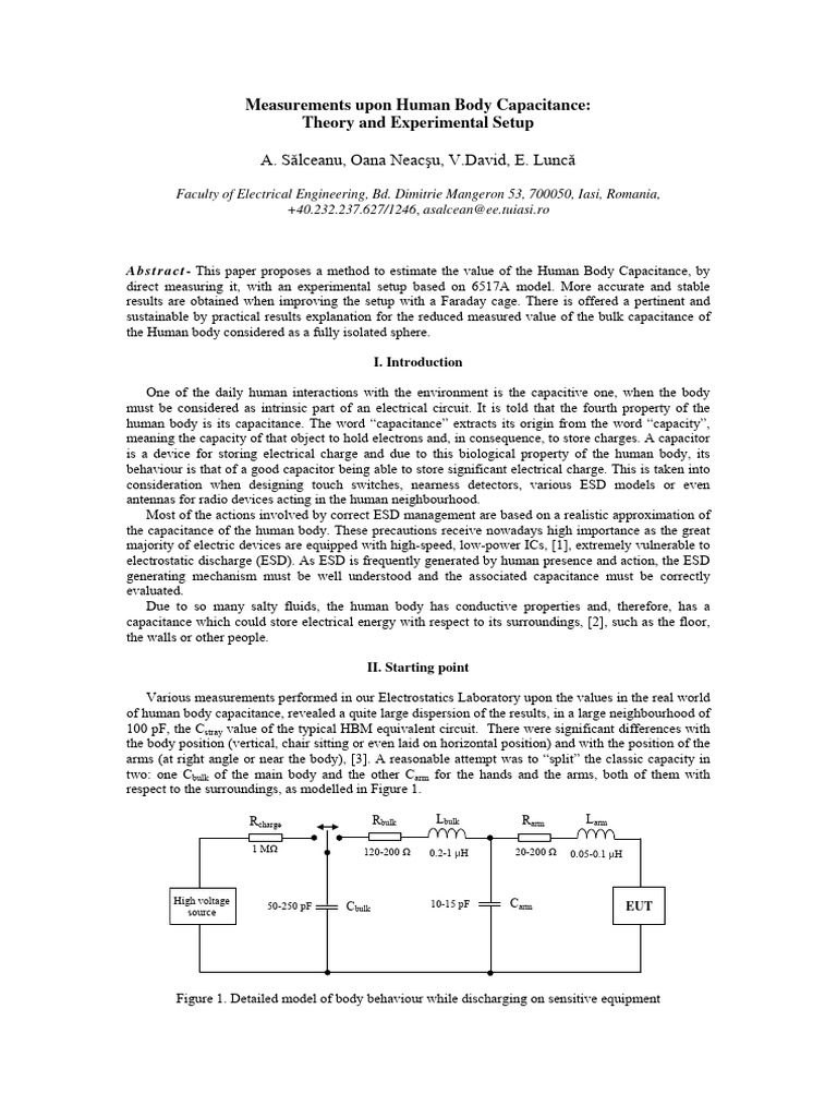 Human Body Capacitance Measurement | PDF | Capacitance | Electrostatic ...