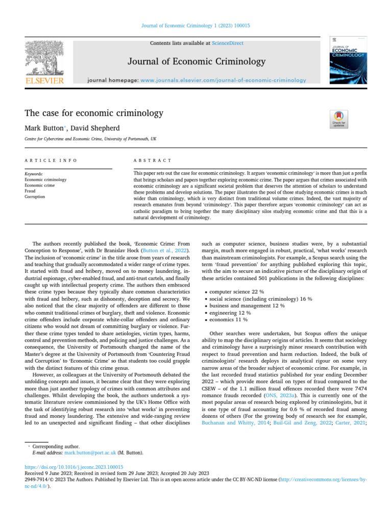 The Case For Economic Criminology | PDF | Criminology | Crimes