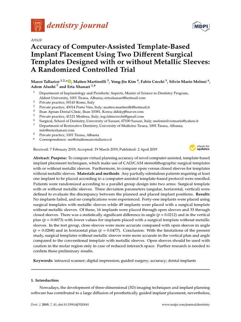 2019 - Accuracy of Computer-Assisted Template-Based Implant Placement | PDF