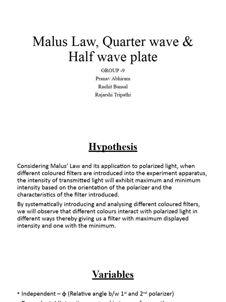 Malus Law Quarter Wave and Half Wave Plate | PDF | Light | Electrical ...
