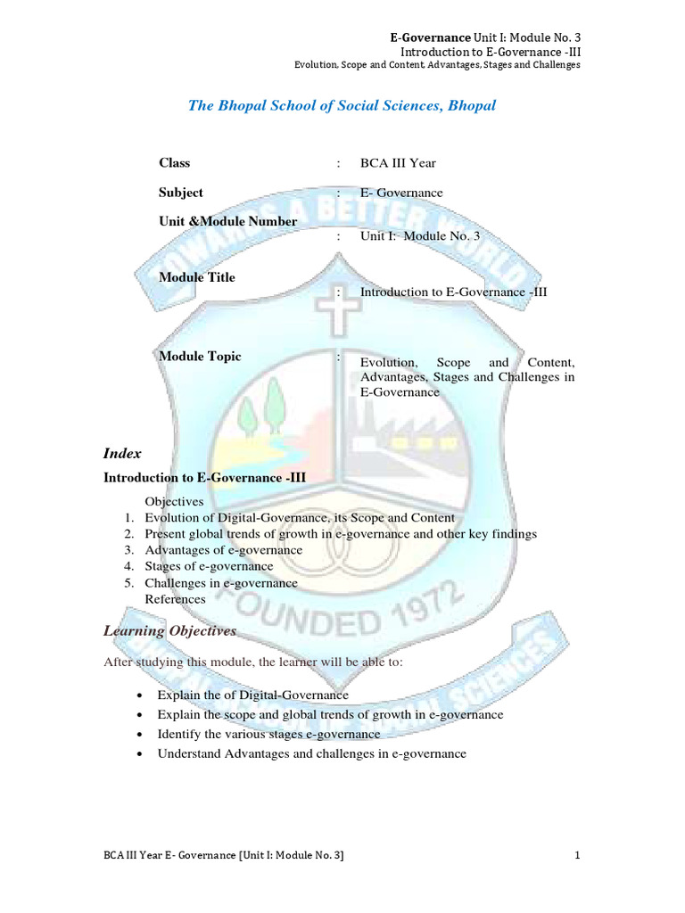 The Bhopal School of Social Sciences, Bhopal: Class Subject Unit ...