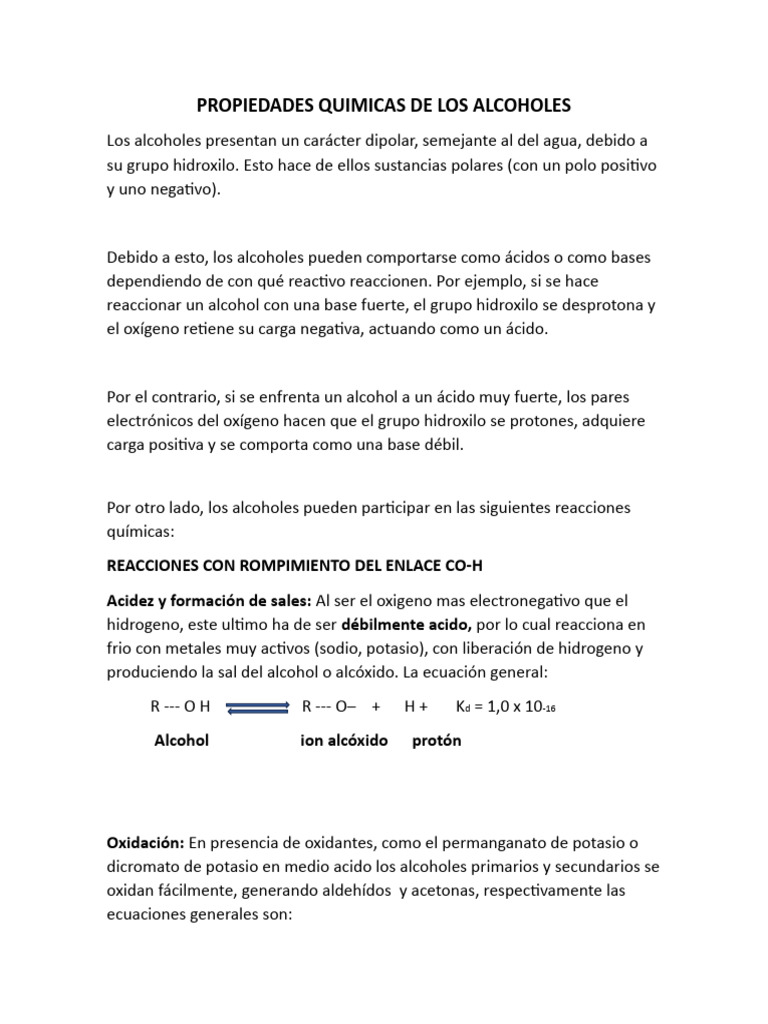Propiedades Quimicas de Los Alcoholes | PDF | Ácido | Redox