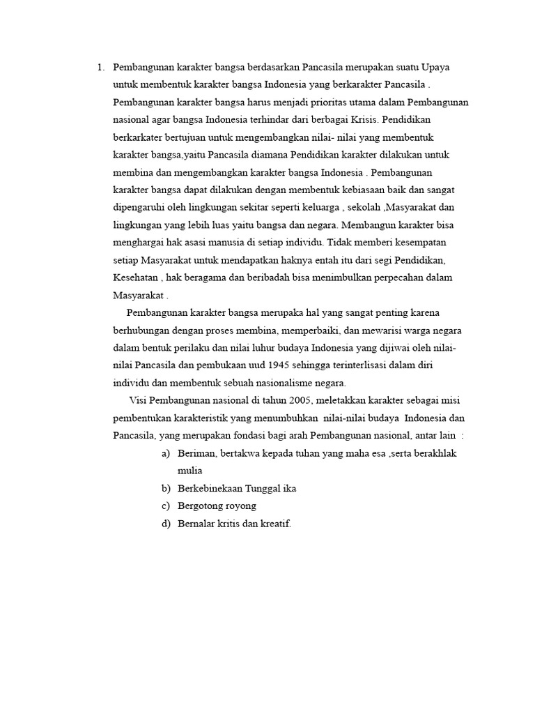 Pembangunan Karakter Bangsa Berdasarkan Pancasila Merupakan Suatu Upaya ...