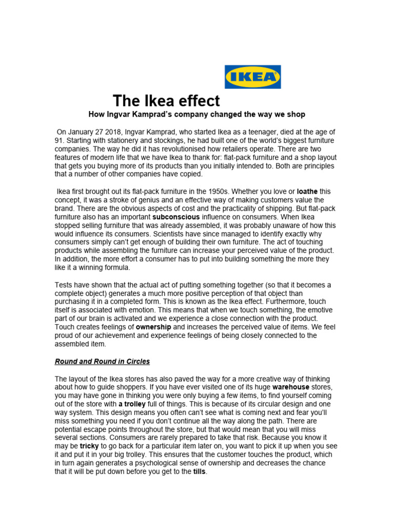The Ikea Effect: Redefining Retail Experience | PDF | Cognitive Science ...