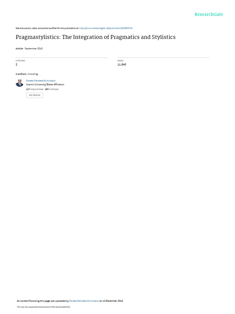 Pragmastylistics: Merging Pragmatics and Stylistics | PDF | Linguistics ...