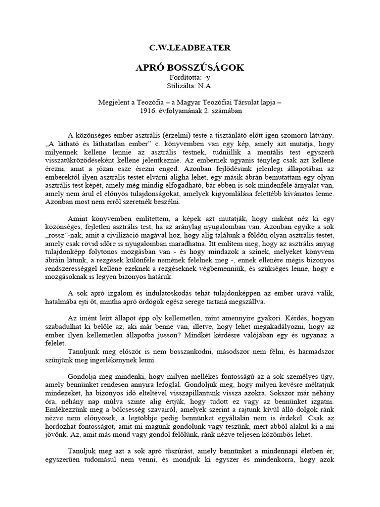 C. W. Leadbeater - Apró Bosszúságok | PDF
