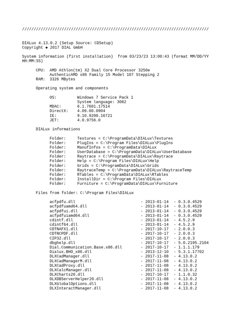DIALux Setup Information | PDF | Computing Platforms | Software