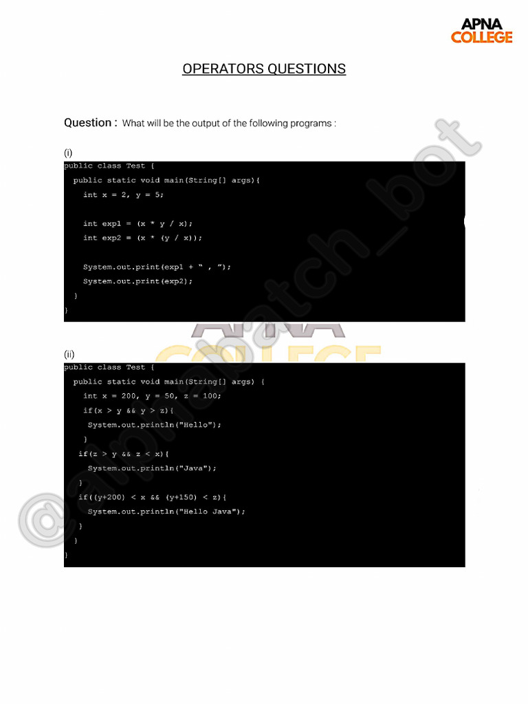 Operators Questions | PDF | Software Engineering | Computer Programming
