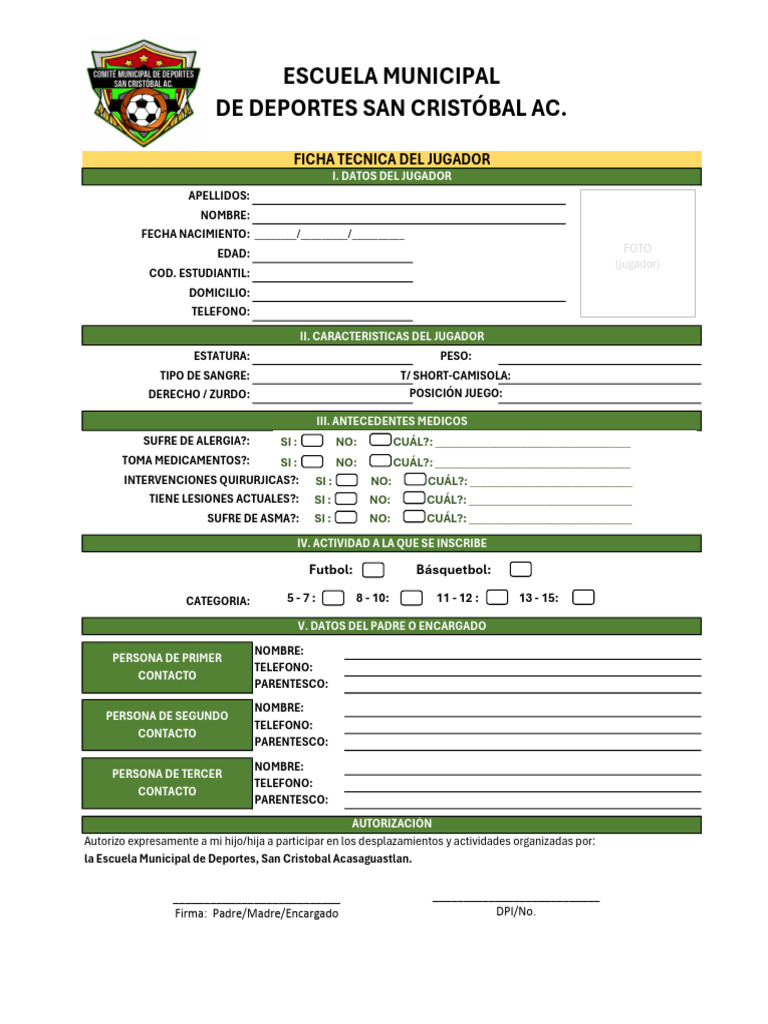 Ficha Tecnica Del Jugador-1 | PDF | Especialidades Medicas