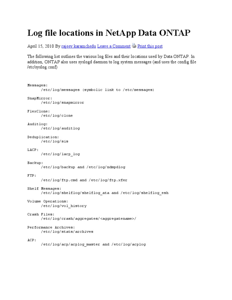 NetApp ONTAP Log File Guide | PDF | Business | Technology & Engineering