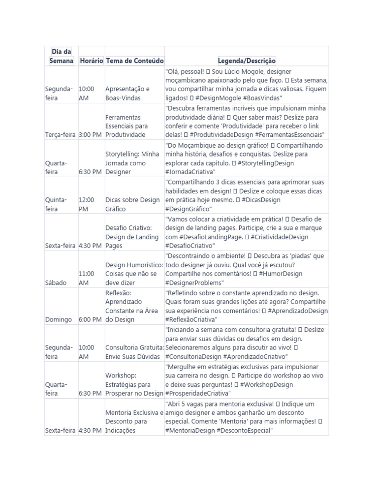 Plano de Postagem para Instagram | PDF
