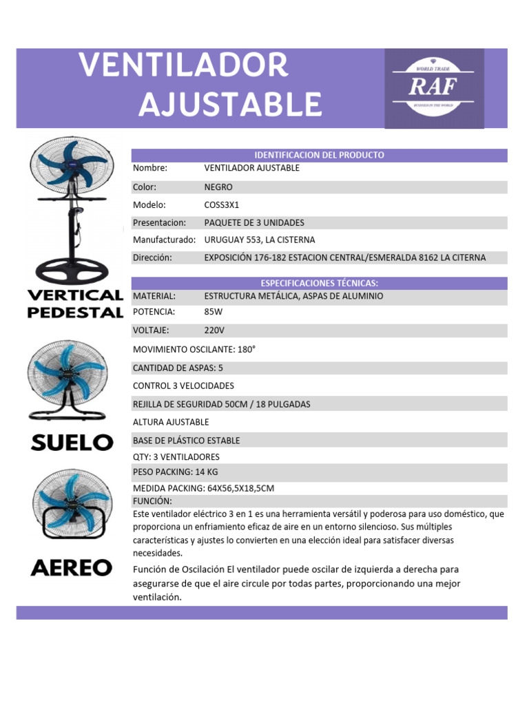 Ficha Tecnica Ventilador | PDF