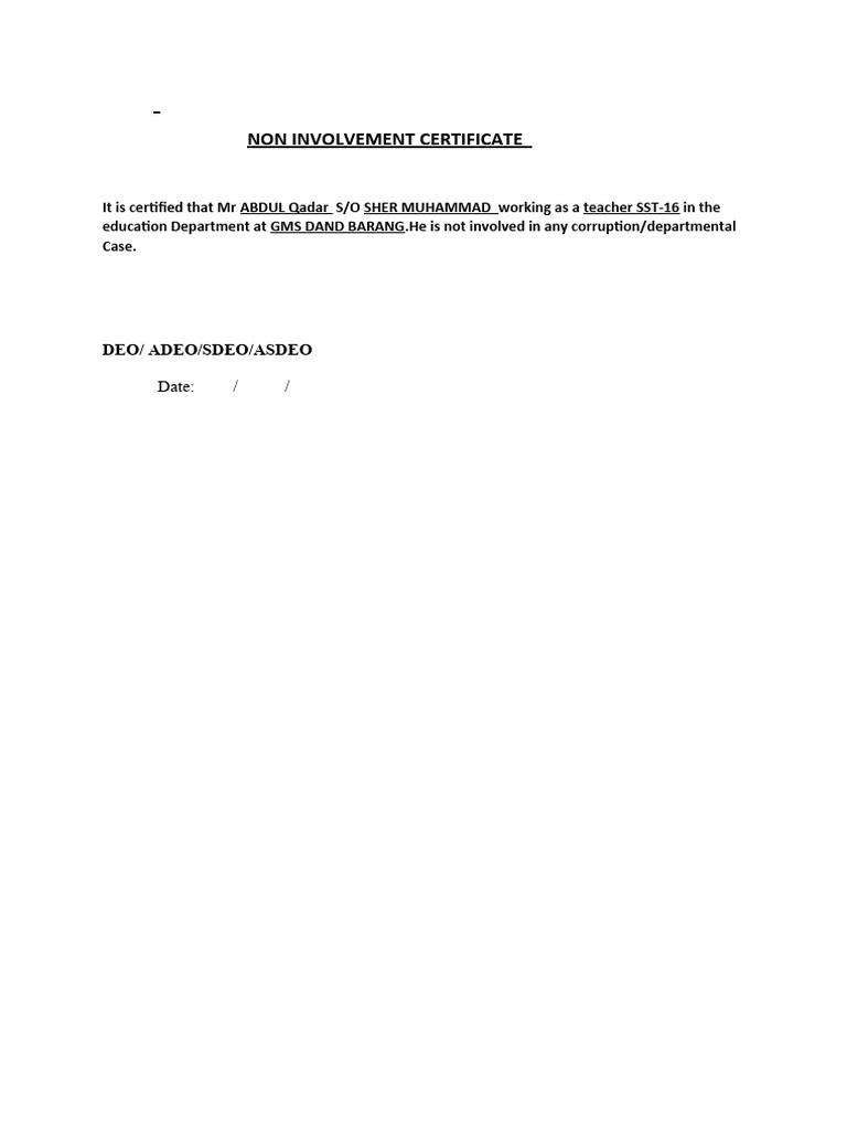 Non Involvement | PDF