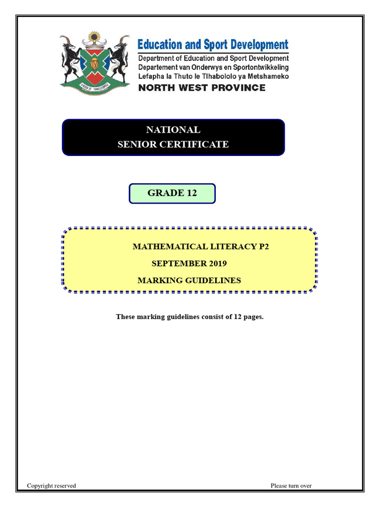 Maths Literacy P2 Memo SEPTEMBER 2019 | PDF