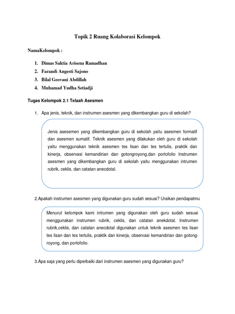 Topik 2 Ruang Kolaborasi Kelompok Asesmen | PDF
