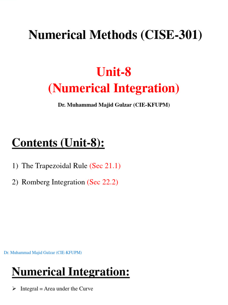 Unit 8 (Numerical Integration) | PDF | Integral | Derivative