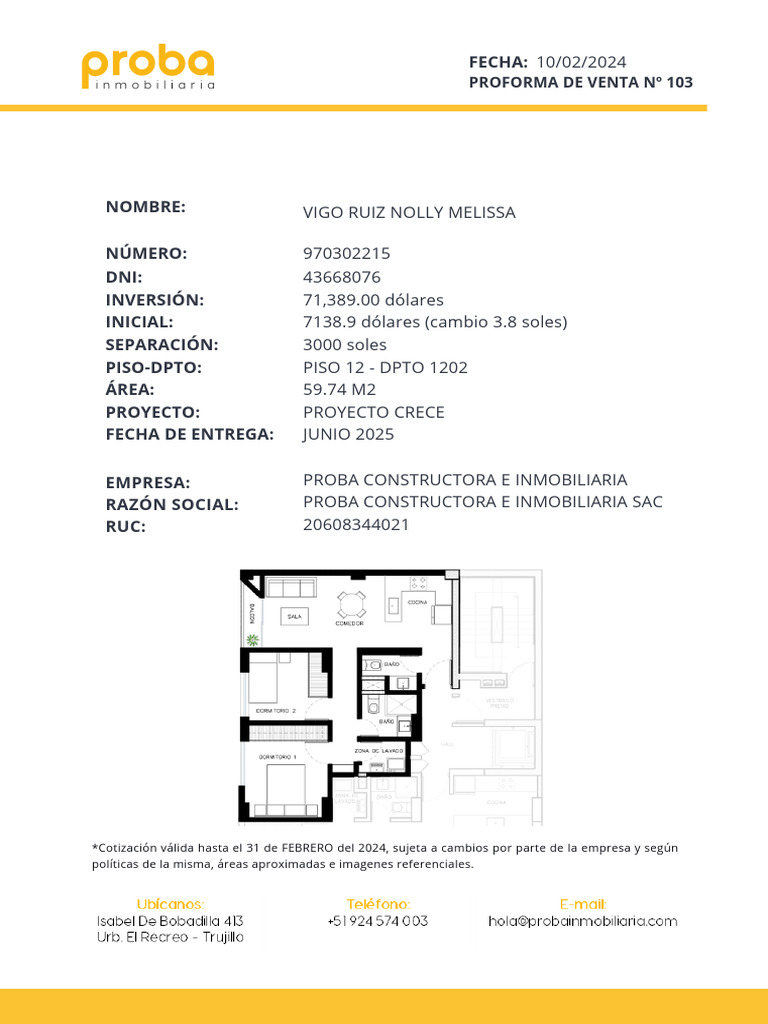 Proforma de Venta Nº 103 - Proyecto Crece | PDF