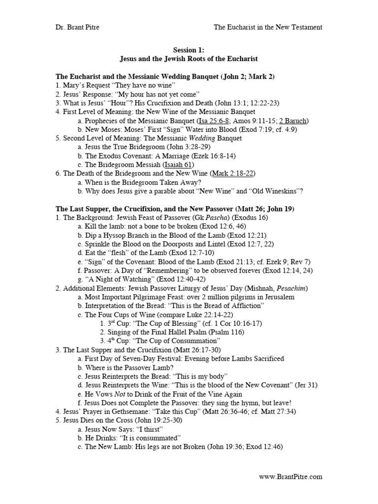 Dr Brant Pitre The Eucharist In The New Testament Pdf Resurrection