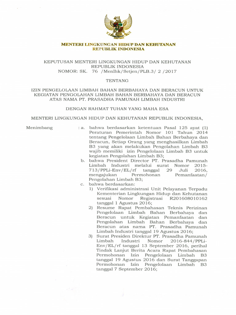 Ppli - Izin Pengolahan LB3 | PDF