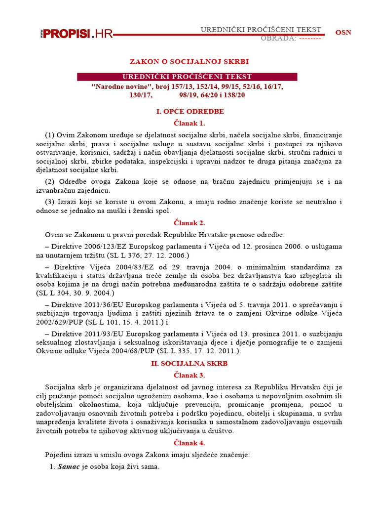 Zakon o Socijalnoj Skrbi | PDF