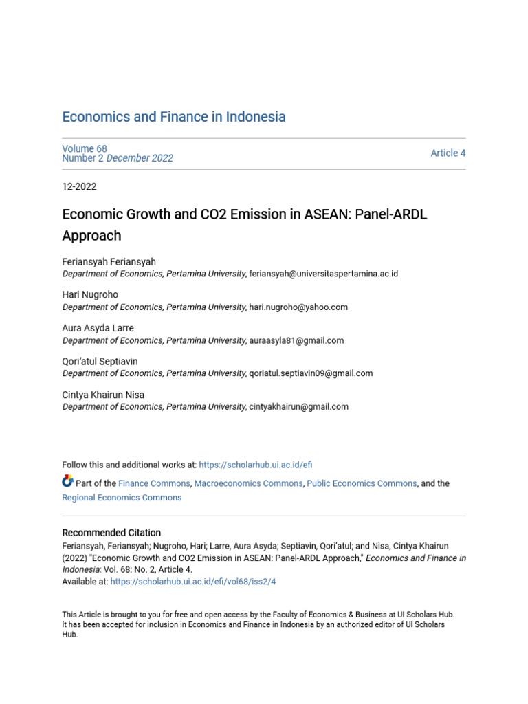 Economic Growth and CO2 Emission in ASEAN - Panel-ARDL Approach | PDF ...
