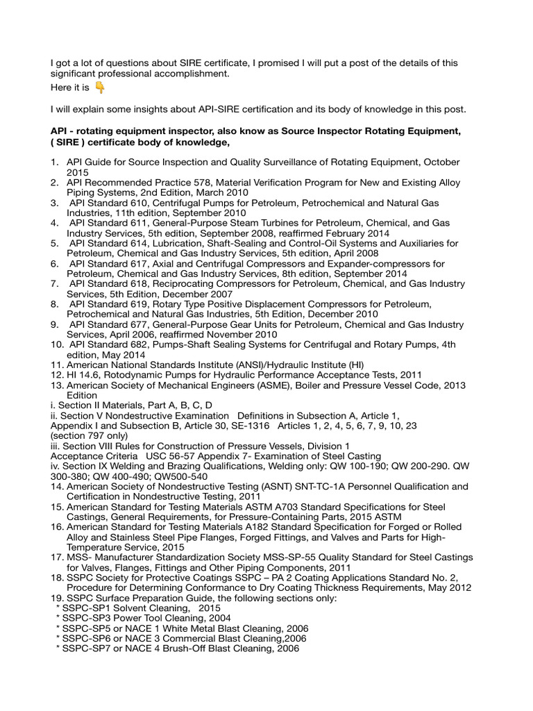 SIRE-Source Inspector Rotating Equipment | PDF | Pipe (Fluid Conveyance ...