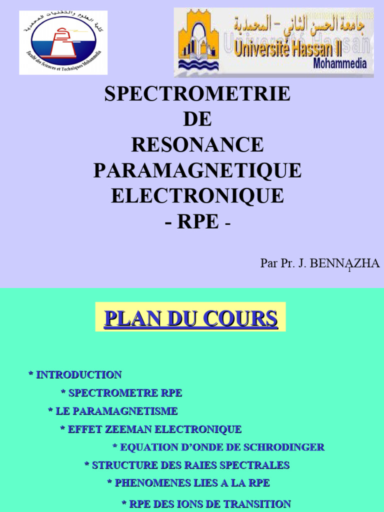 Cours RPE Benezha | PDF | Résonance paramagnétique électronique | Spin (Physique)