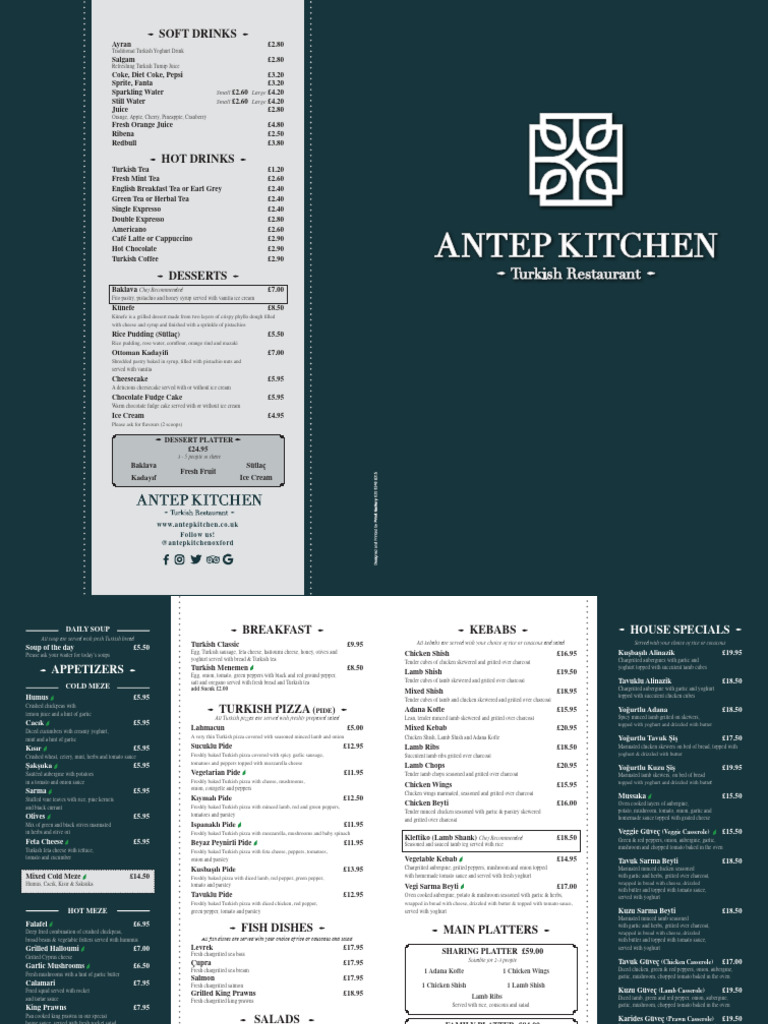 Antep Kitchen Main Menu Oxford 2022 | PDF | Turkish Cuisine ...