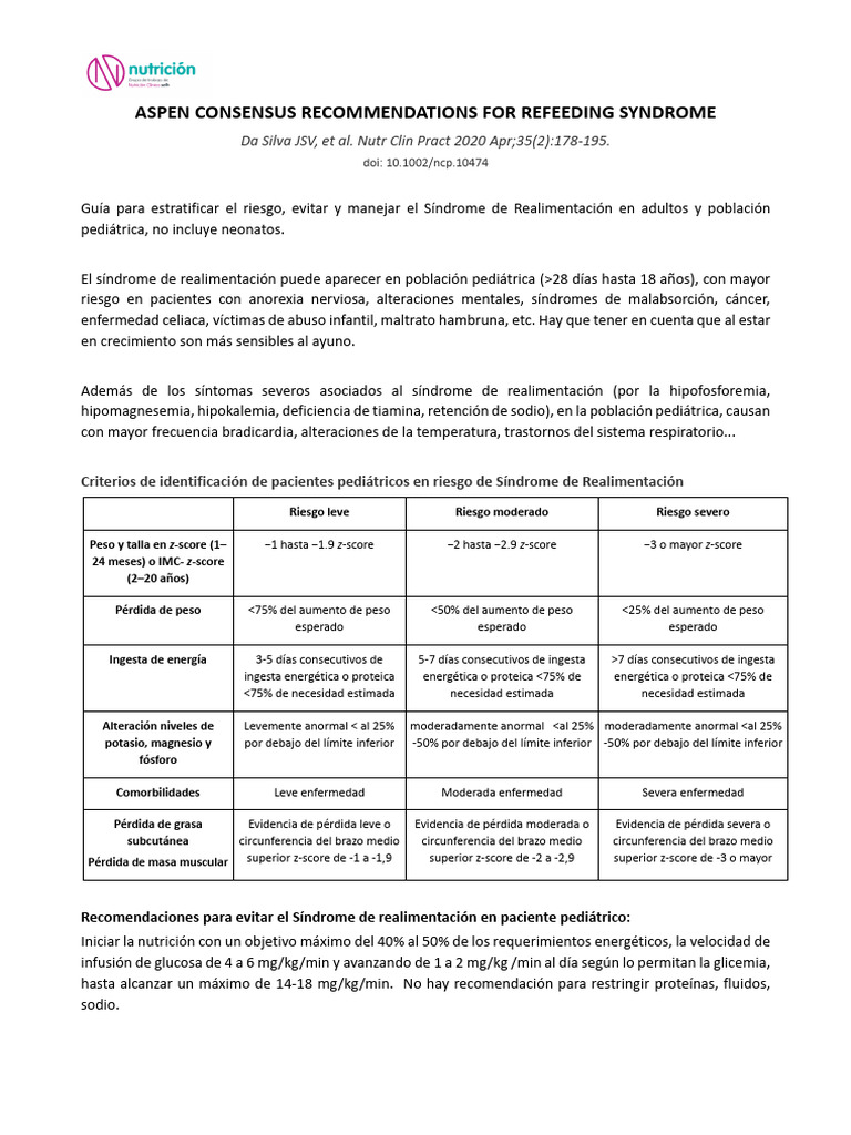 Revisiones - Pediatria - Enero - 2021 Inicio Sindrome de Realimentacion ...