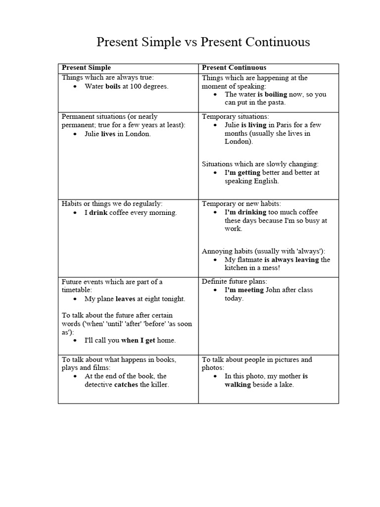 Present Simple Vs Present Continious | PDF | Verb | Linguistics
